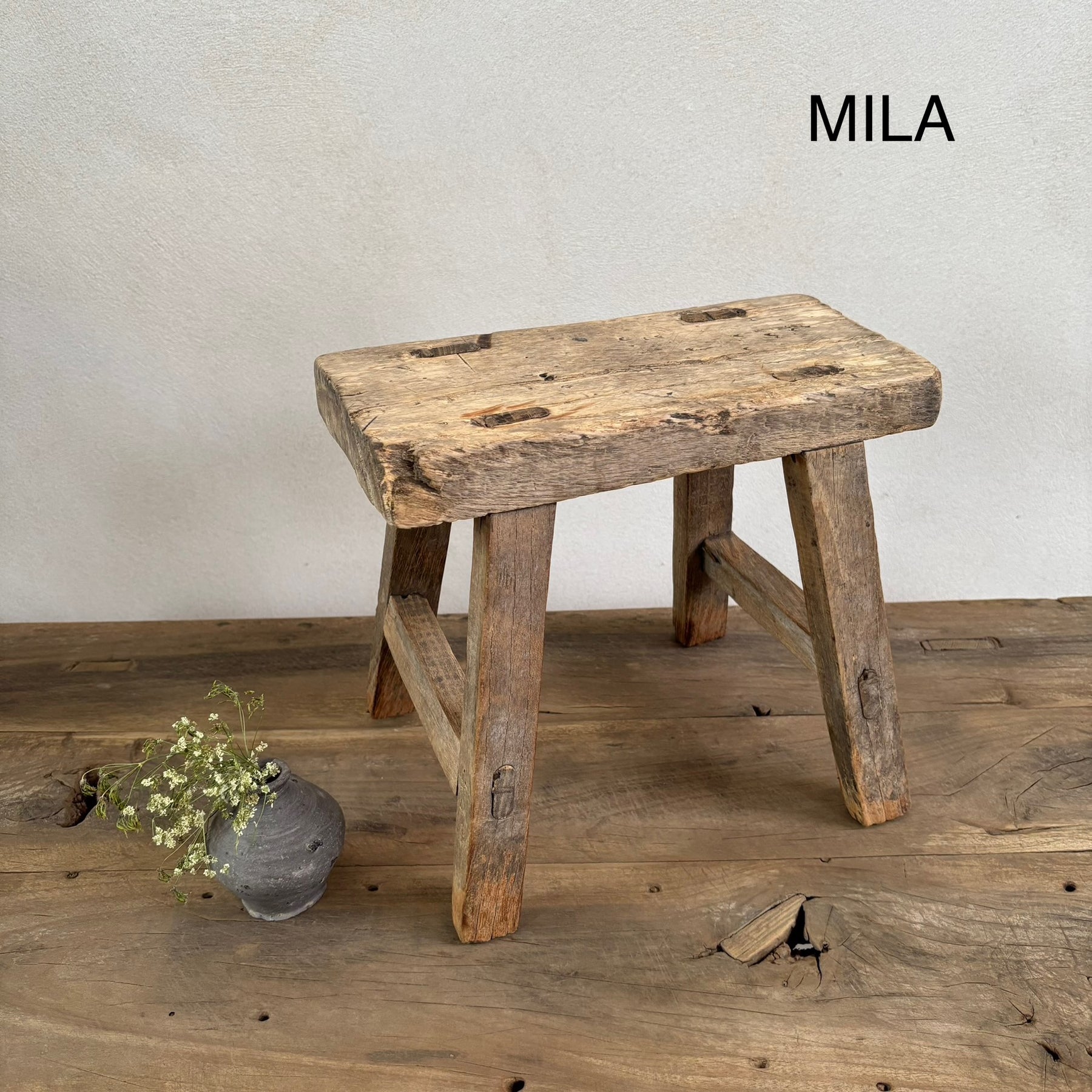 Antique rustic wood footstool – Home Barn