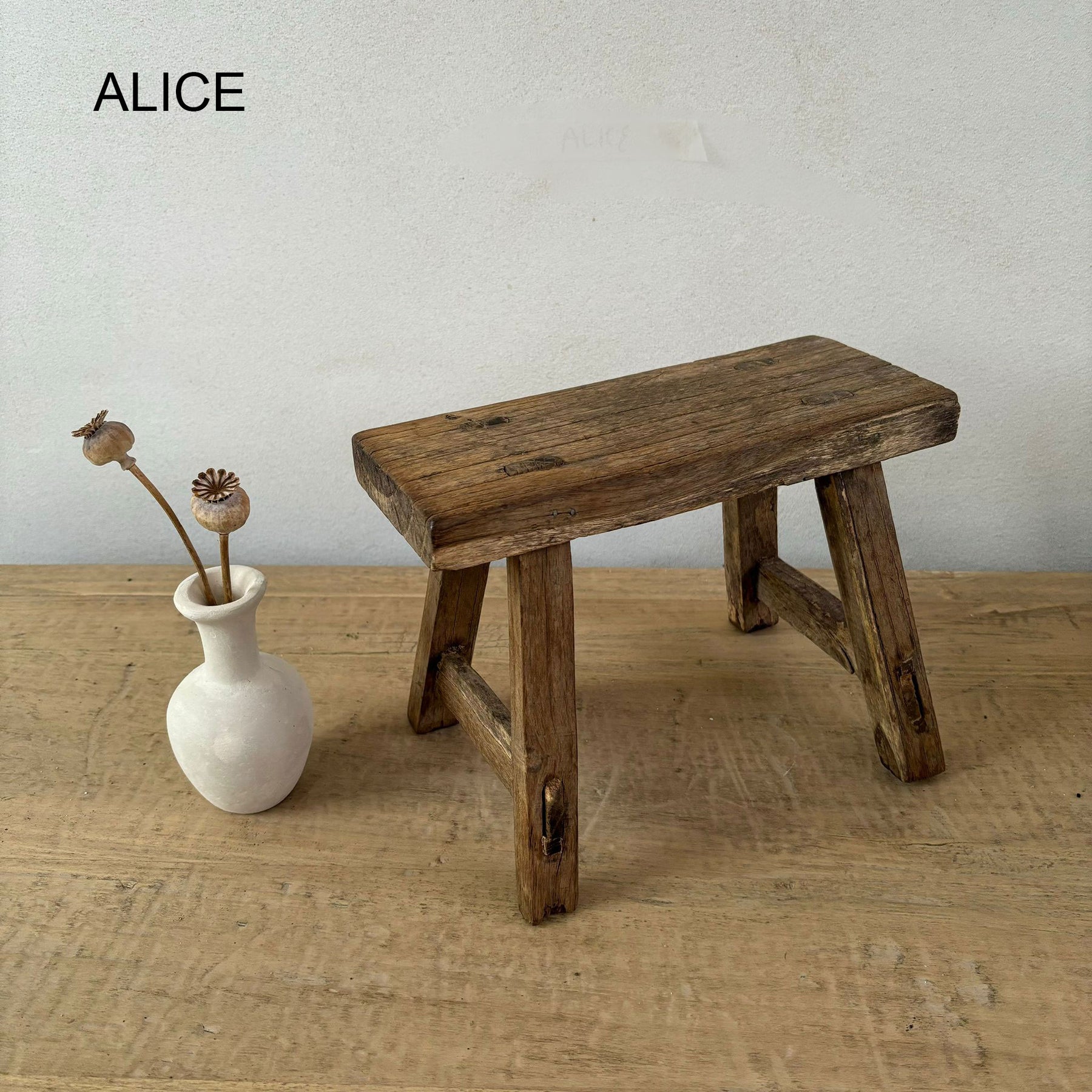 Antique rustic wood footstool – Home Barn