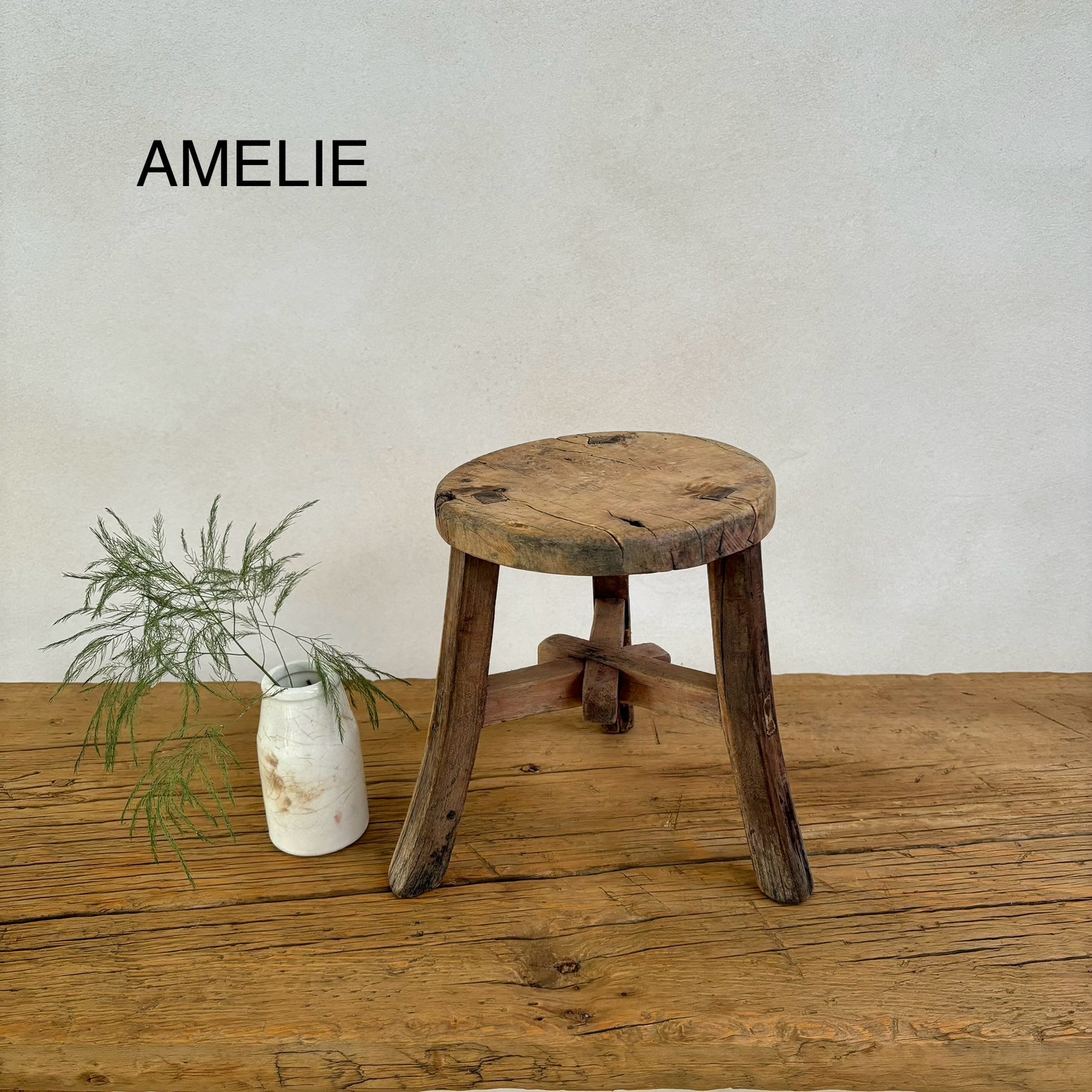 Antique rustic wood footstool – Home Barn