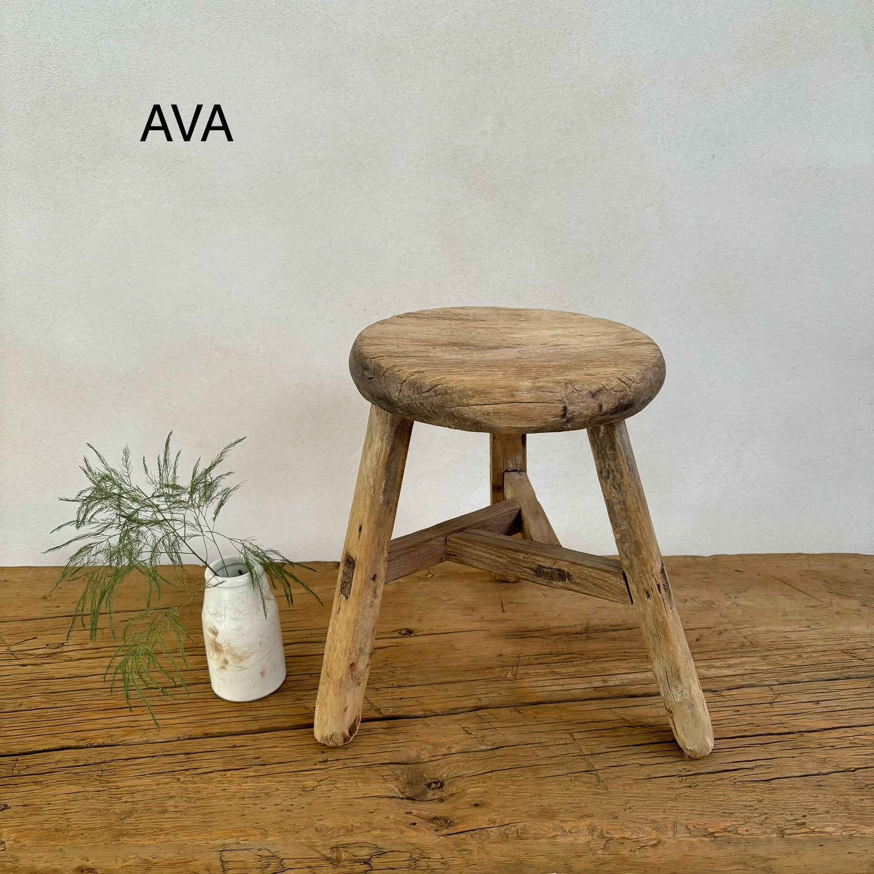 Antique rustic wood footstool – Home Barn