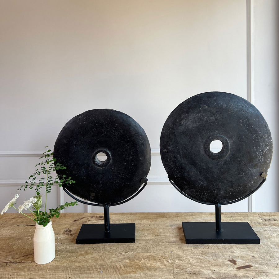 Antique Black Lava Stone Disc | Medium – Home Barn