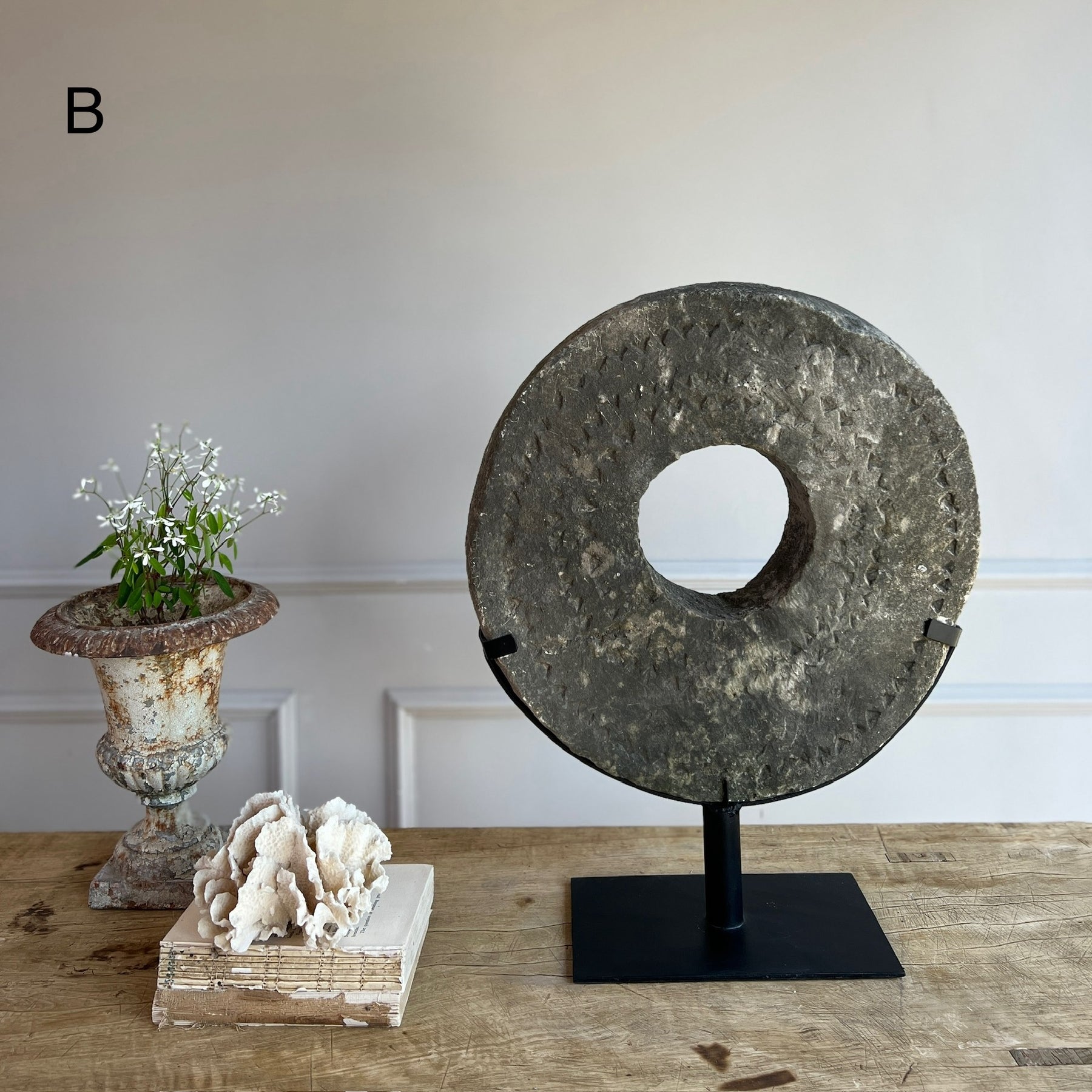 Antique Millstone Disc on Stand – Home Barn