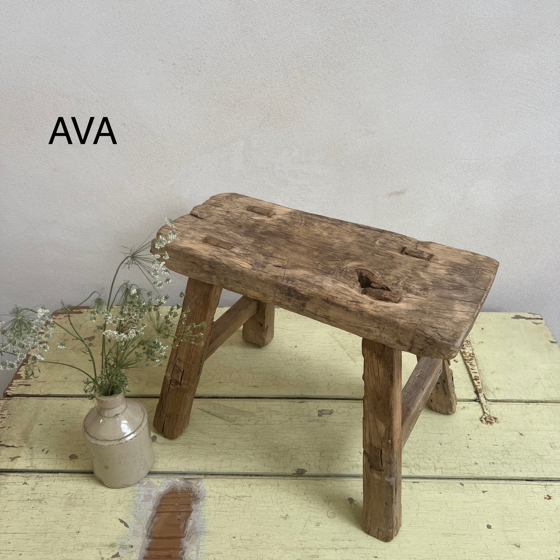 Antique rustic wood footstool – Home Barn