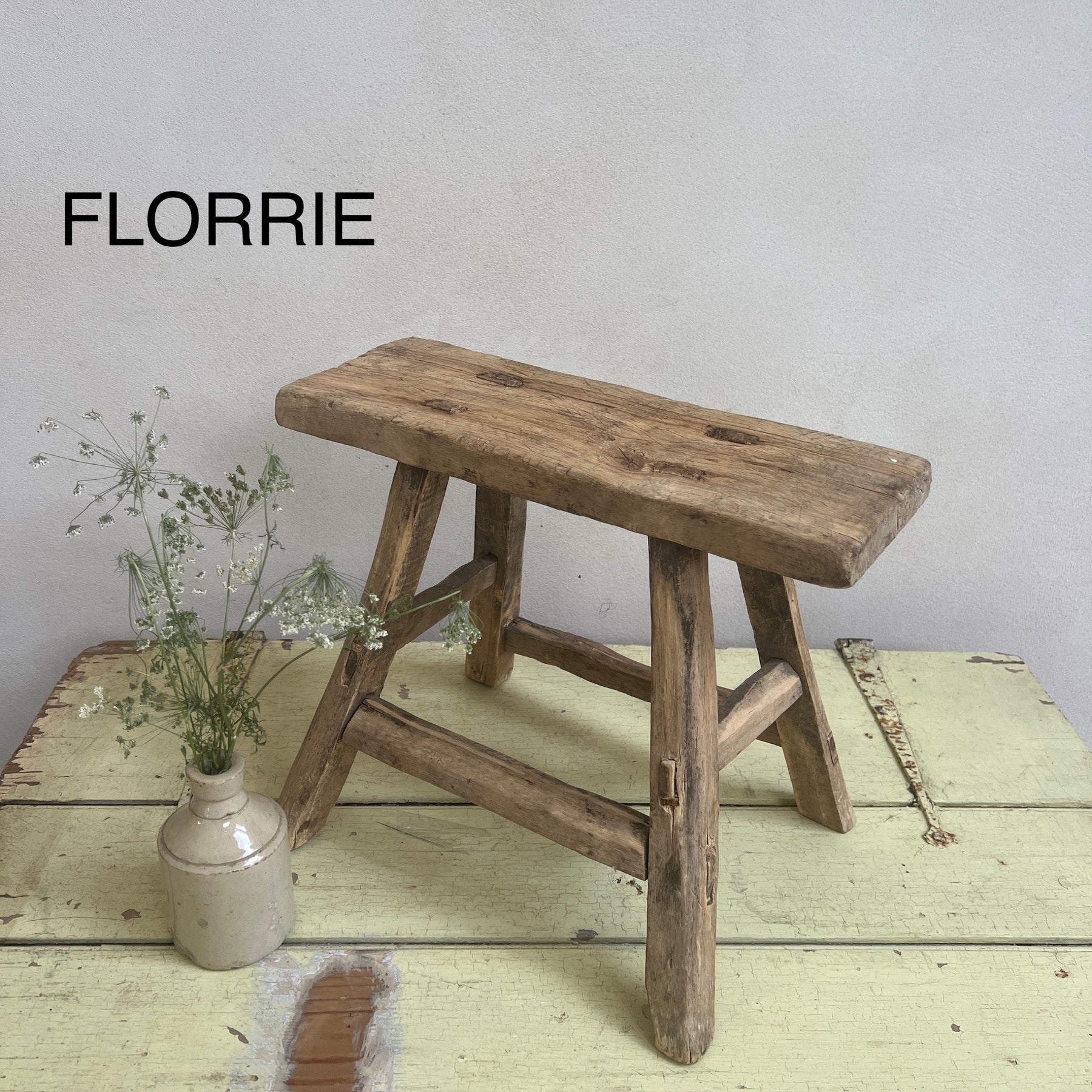 Antique rustic wood footstool – Home Barn