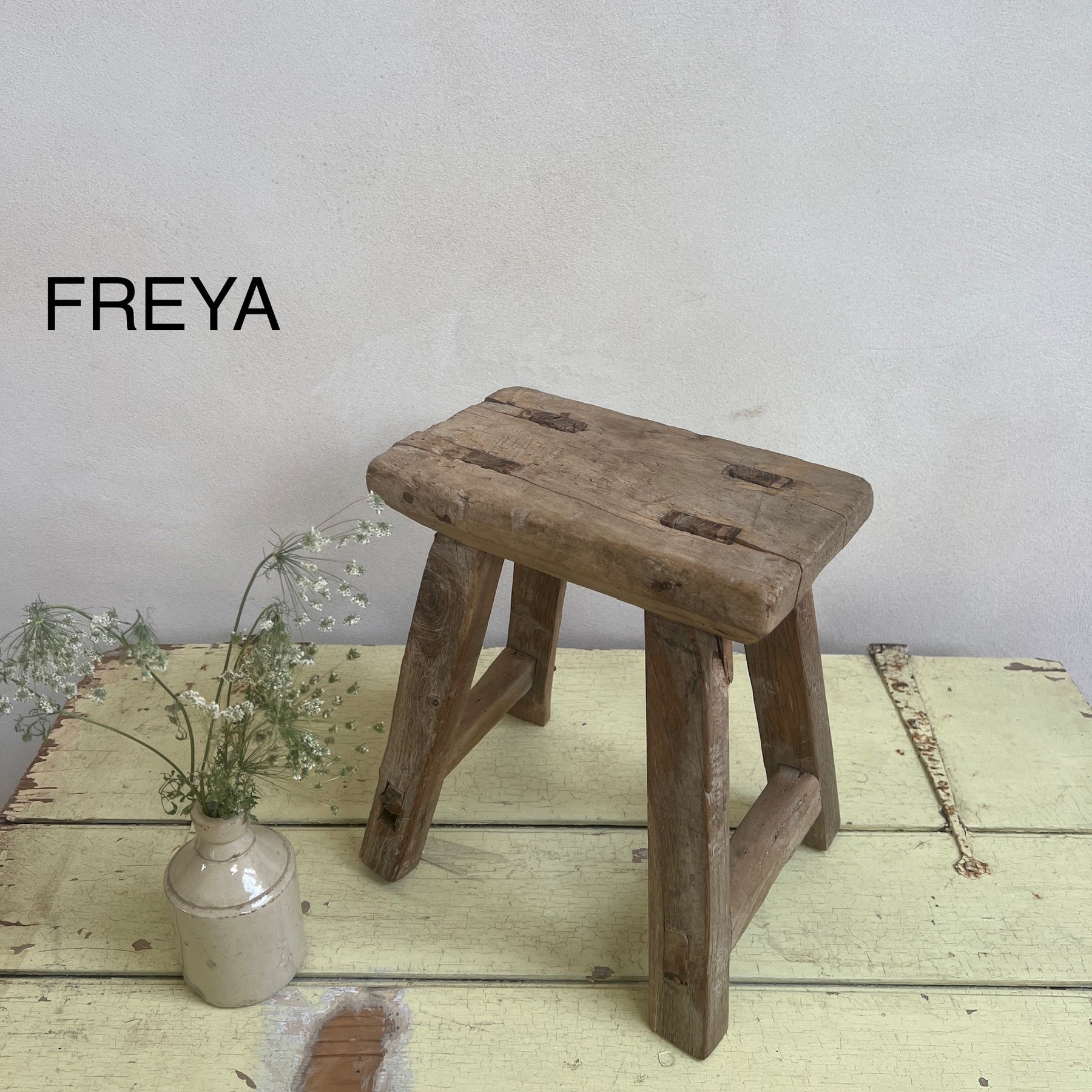 Antique rustic wood footstool – Home Barn