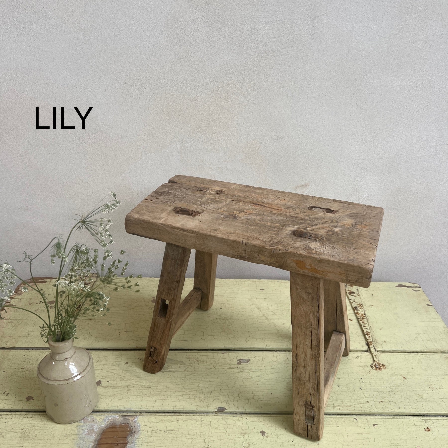 Antique rustic wood footstool – Home Barn