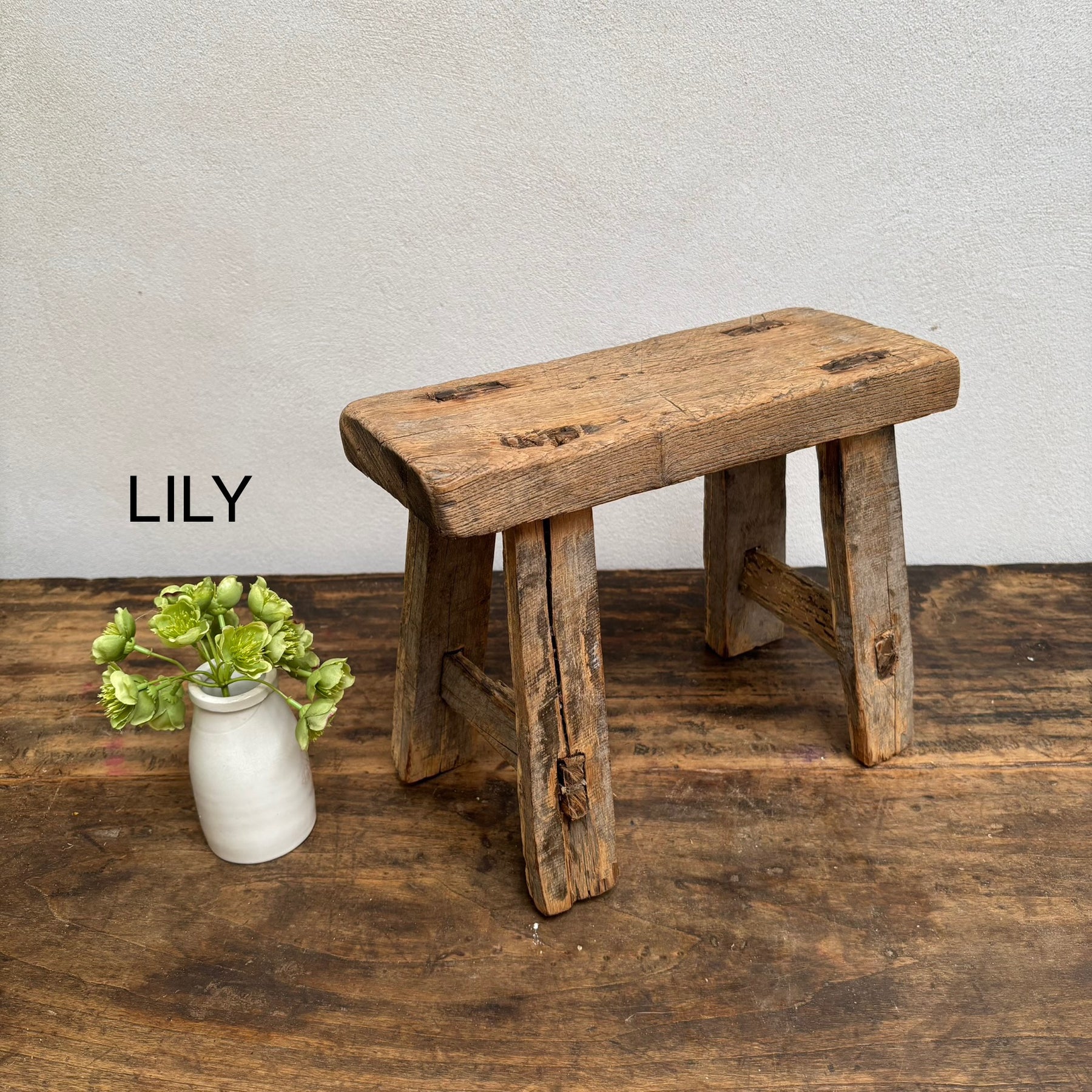 Antique rustic wood footstool – Home Barn