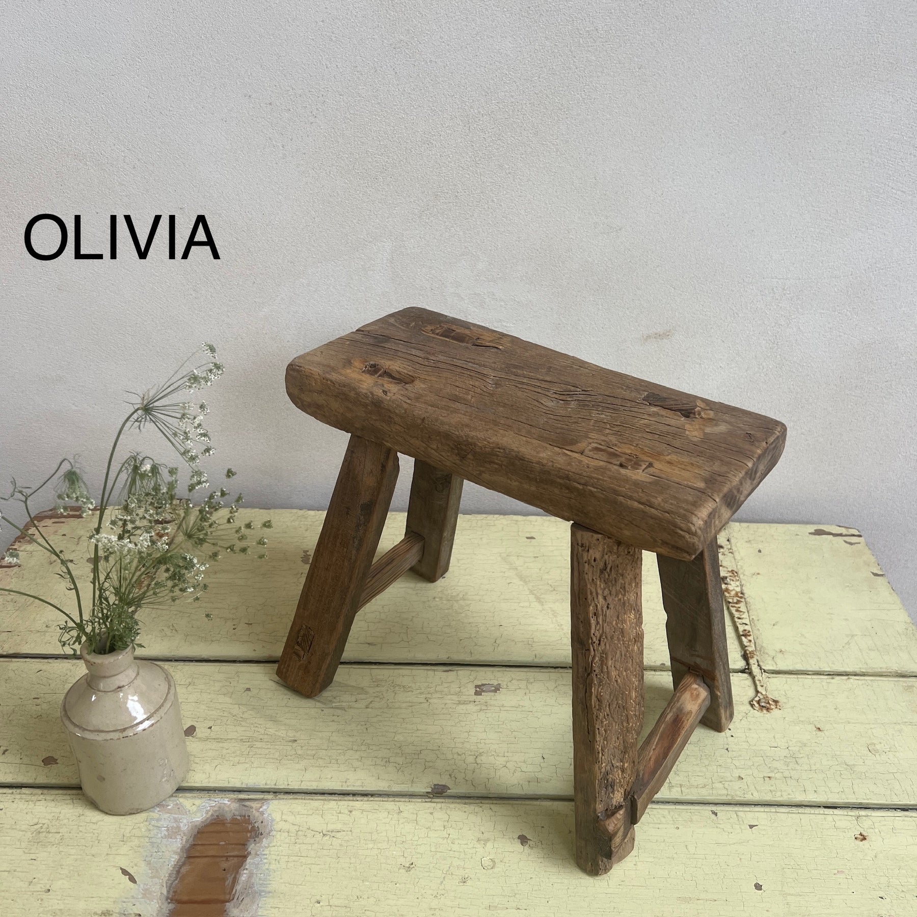 Antique rustic wood footstool – Home Barn