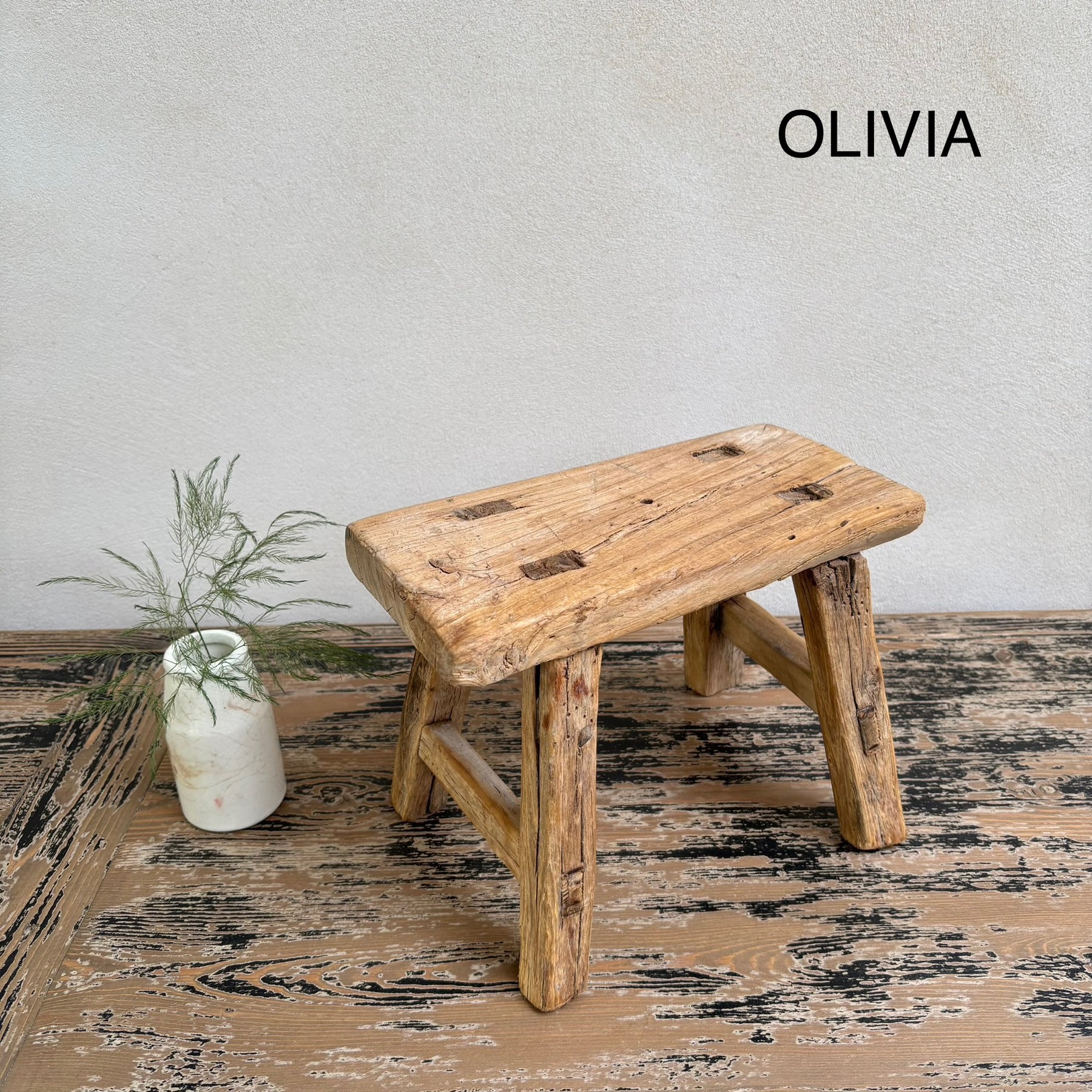 Antique rustic wood footstool – Home Barn