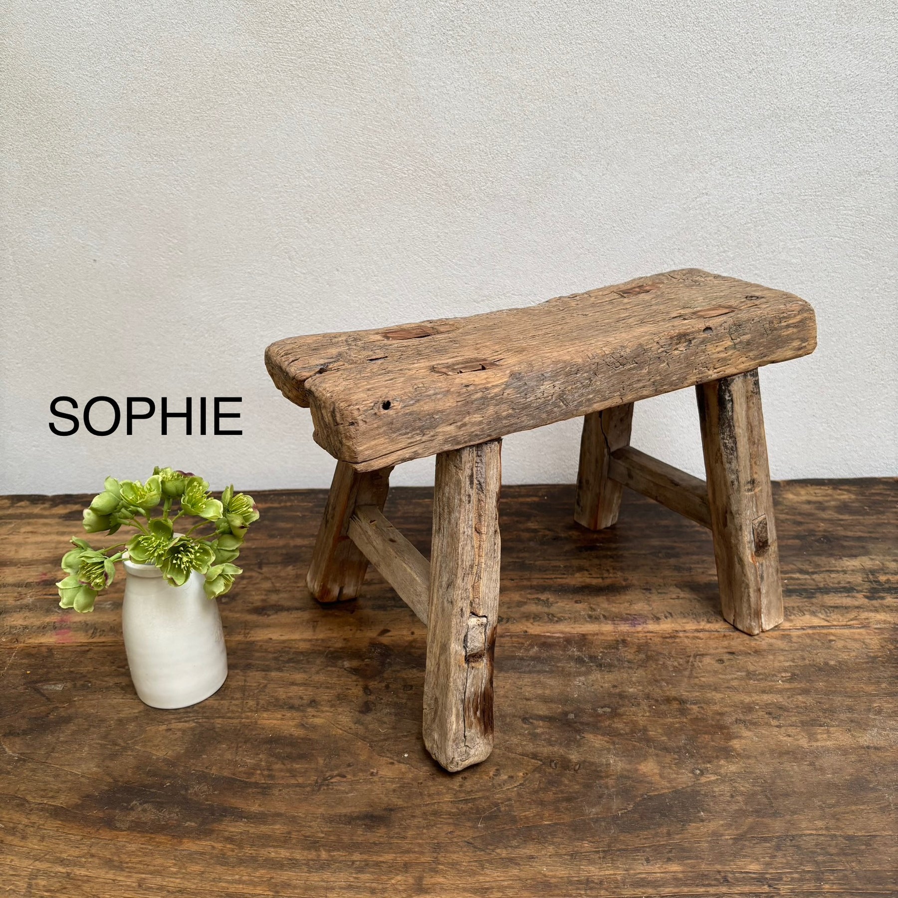 Antique rustic wood footstool – Home Barn
