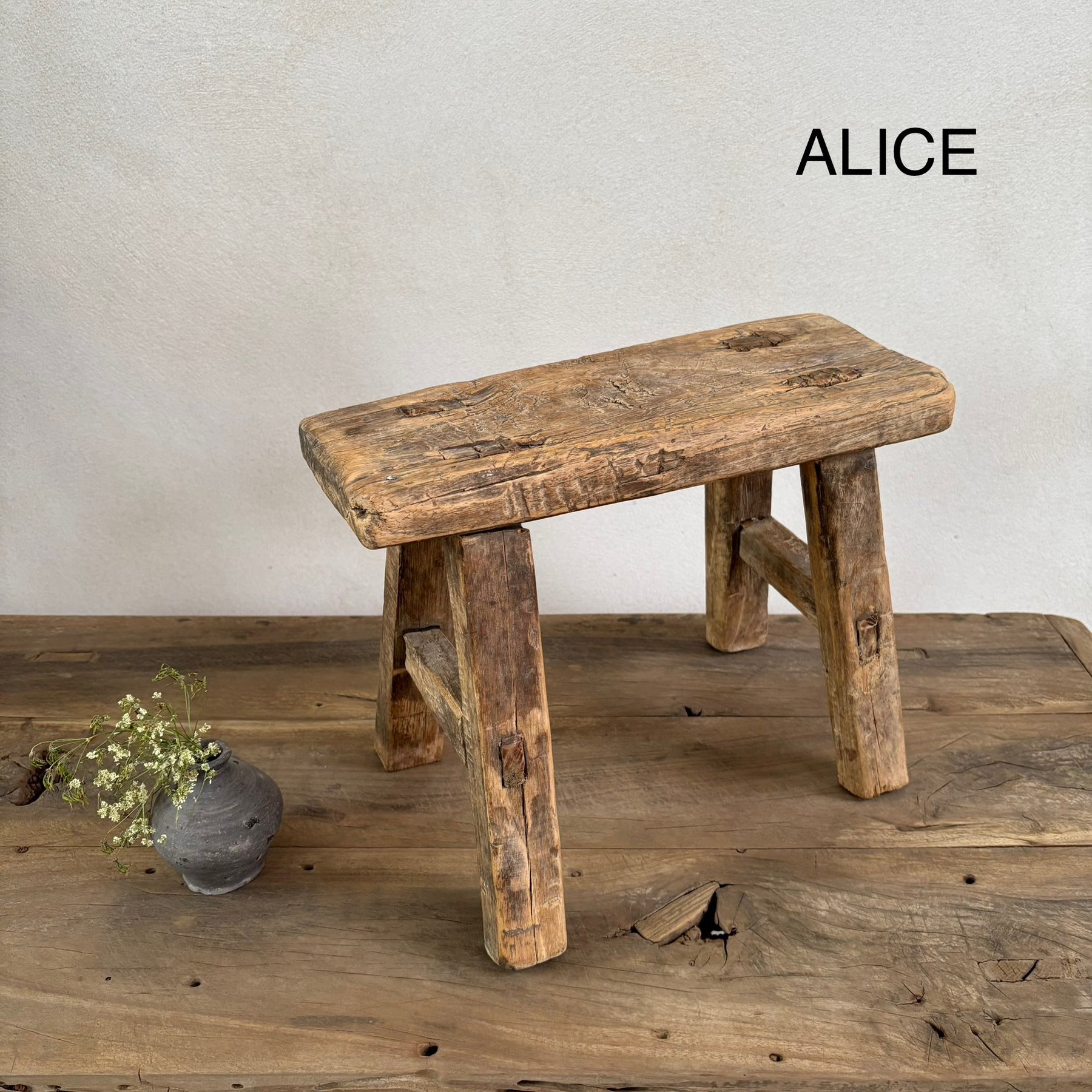 Antique rustic wood footstool – Home Barn