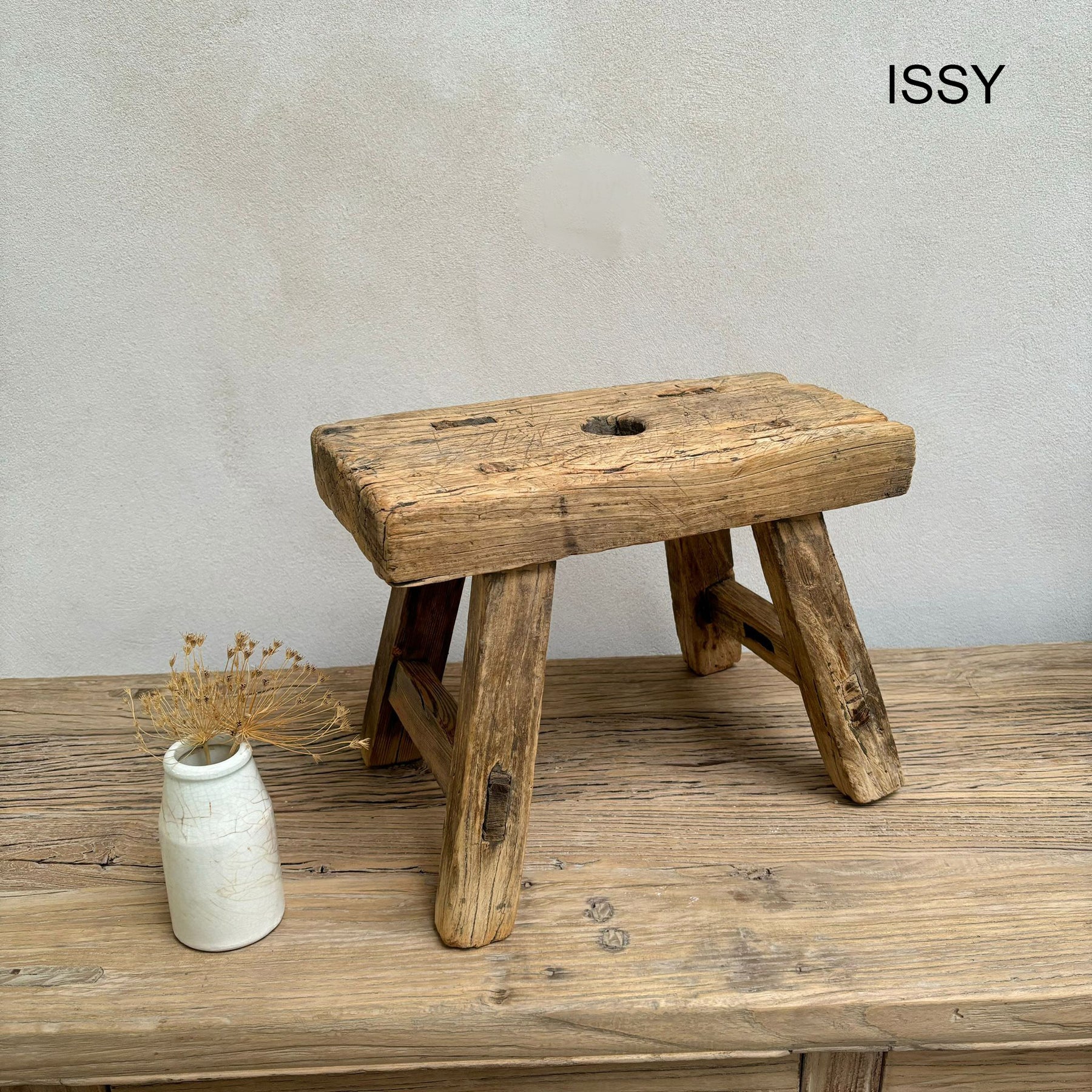 Antique rustic wood footstool – Home Barn