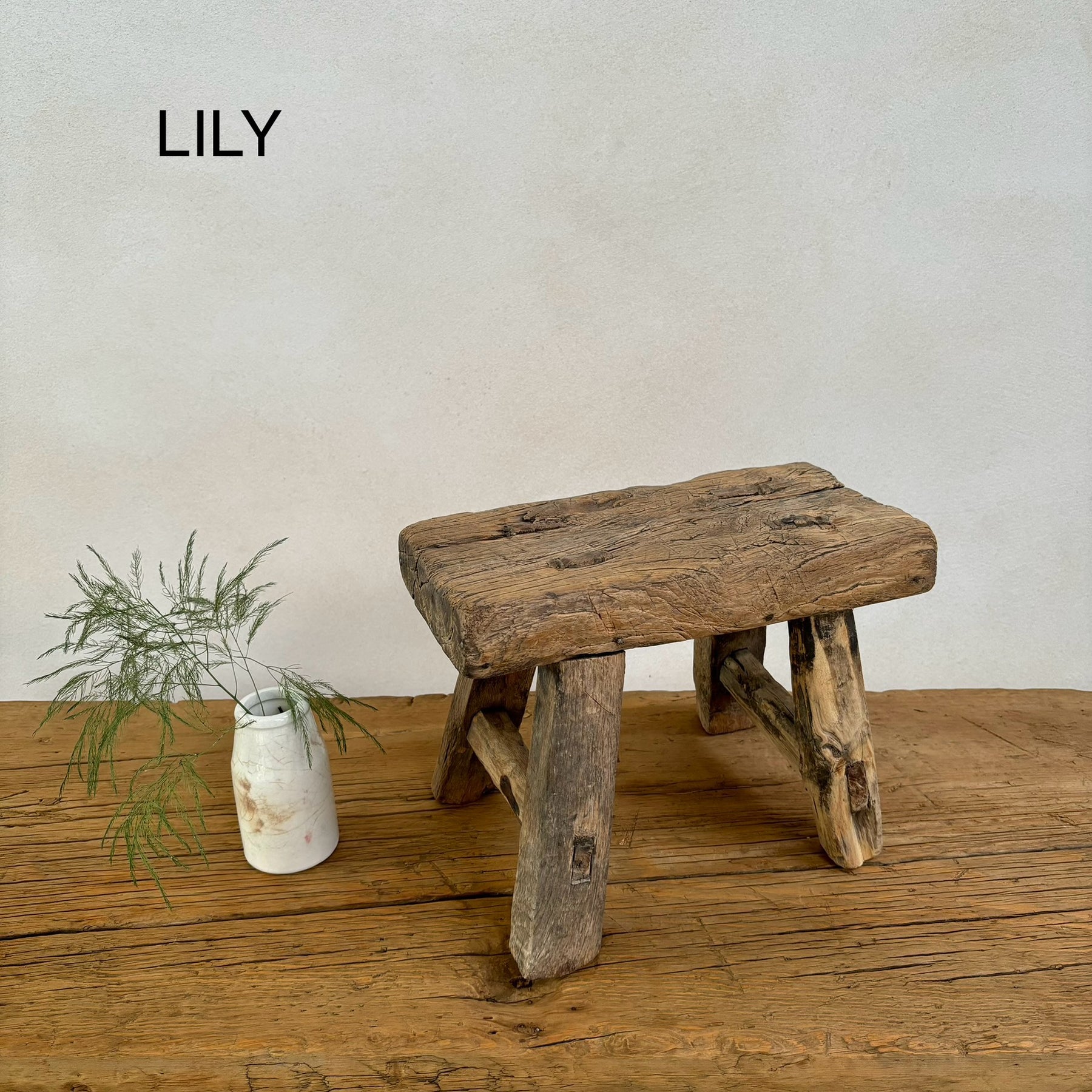 Antique rustic wood footstool – Home Barn