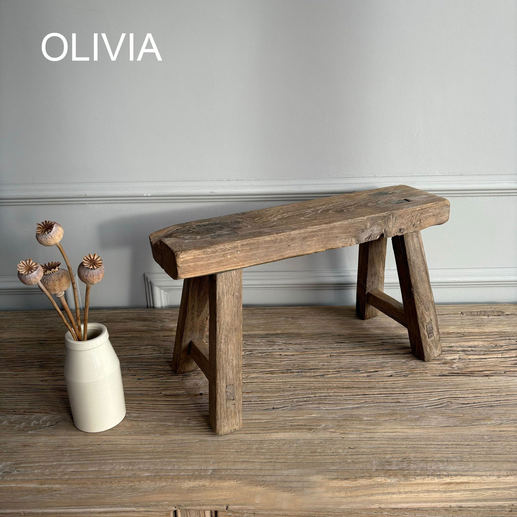 Antique rustic wood footstool – Home Barn